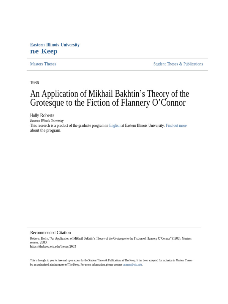 An Application of Mikhail Bakhtin - S Theory of The Grotesque To TH ...