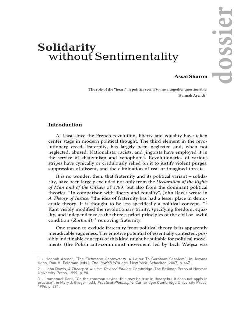 Solidarity Without Sentimentality | PDF | Hannah Arendt | Compassion
