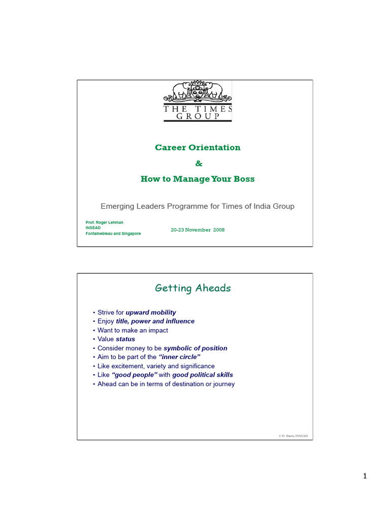 Career Success Map Orientation & How To Manage Boss - Handout | PDF ...