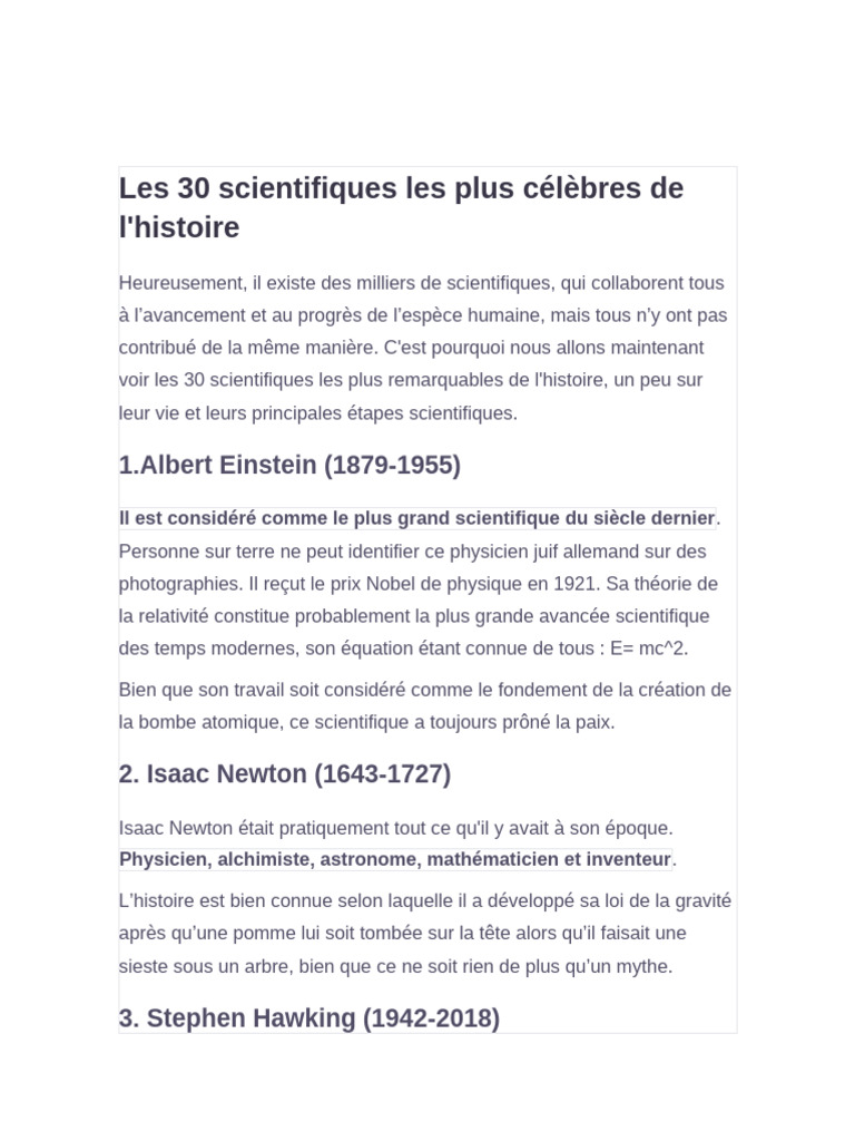 30 scientifiques célèbres de l'histoire | PDF | Physique | Marie Curie