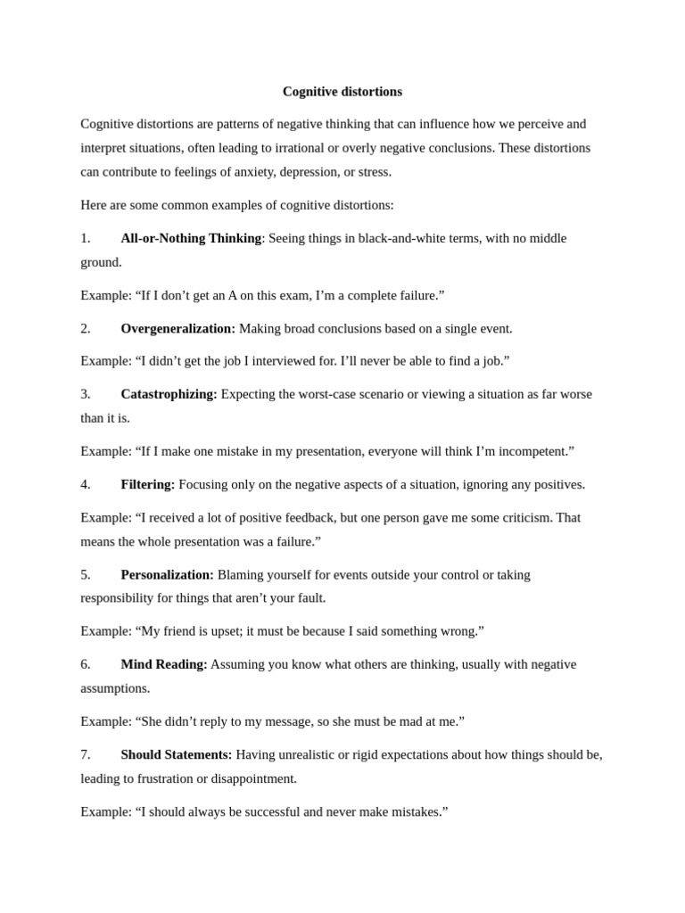 Cognitive Distortions Jalal Junaid | PDF | Mindfulness | Perfectionism (Psychology)