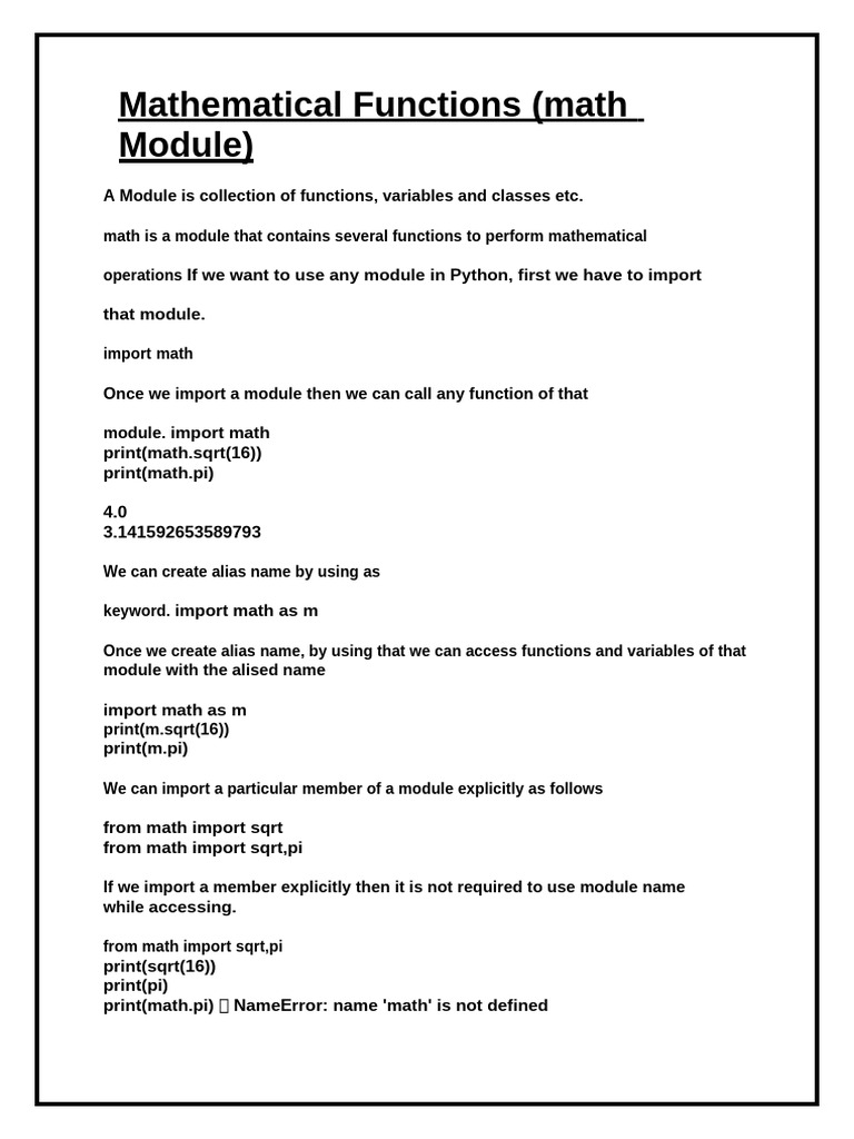Mathematical Functions | PDF