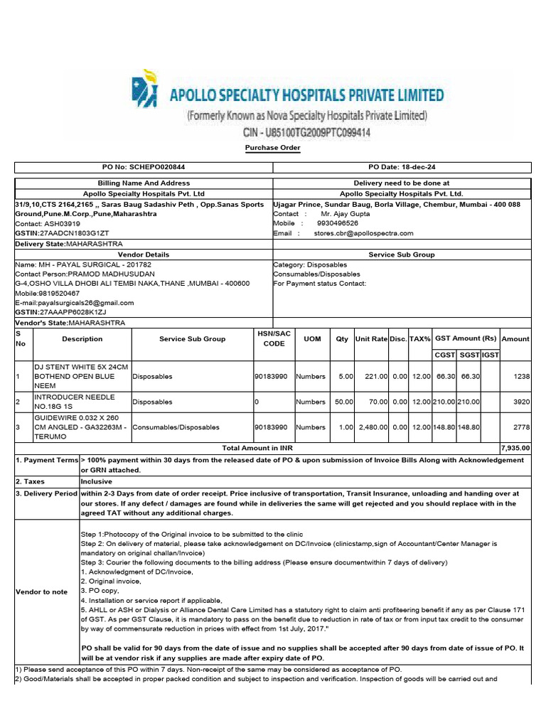 Apollo Specialty Hospitals Purchase Order | PDF | Arbitral Tribunal ...