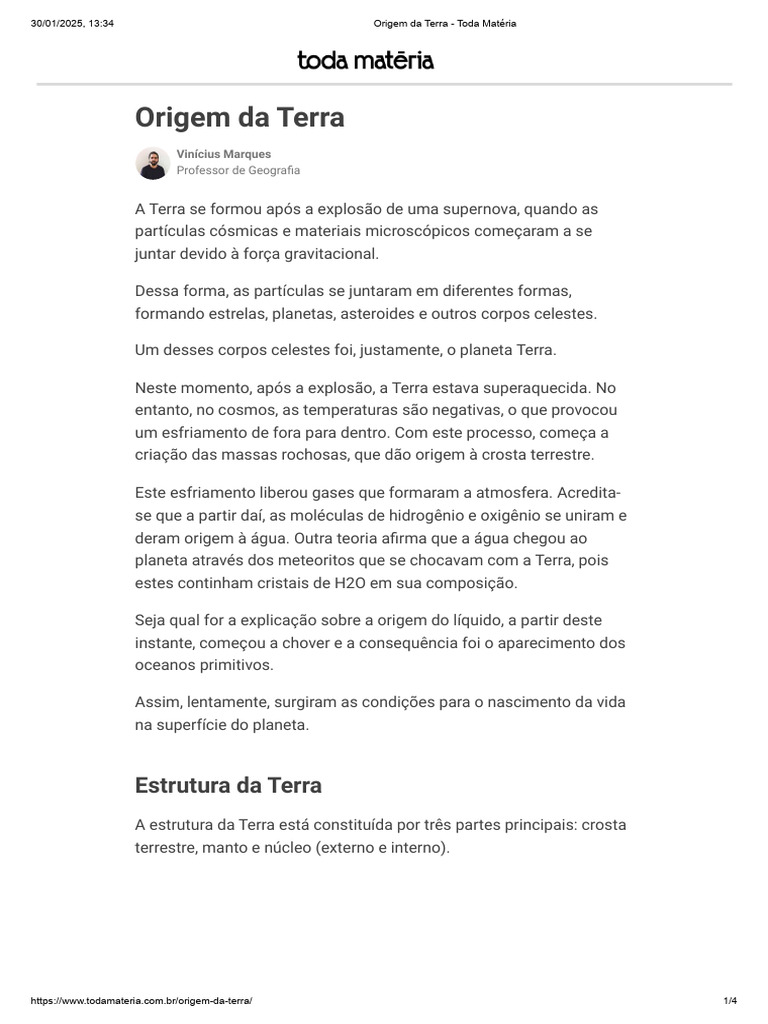Origem Da Terra - Toda Matéria | PDF | Terra | Crosta (Geologia)