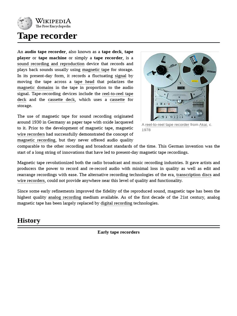 Tape_recorder | PDF | Tape Recorder | Sound Recording And Reproduction