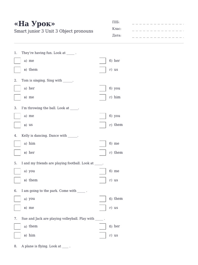 Smart Junior 3 Unit 3 Object Pronouns 1824906 | PDF