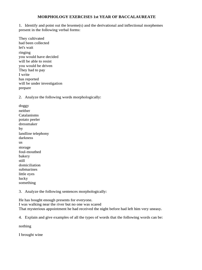 Morphology Exercises 1st Year of High School | PDF