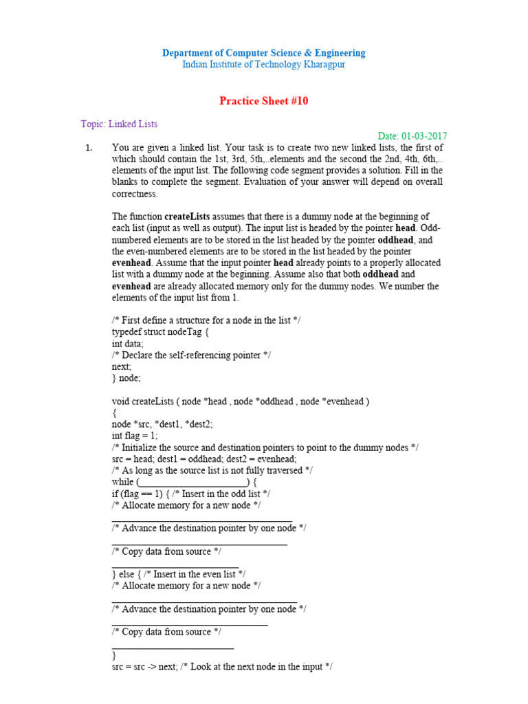 Practice-10 Linked Lists | PDF | Pointer (Computer Programming) | Computer Programming