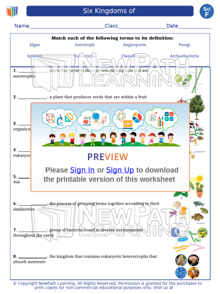 Vocabulary Science Grade 6 Six Kingdoms of Life 2030 1 | PDF | Bacteria ...