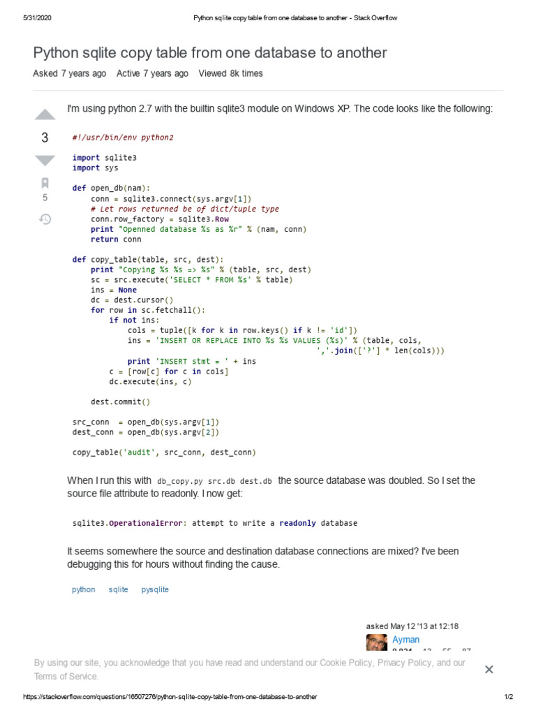 Python Sqlite Copy Table From One Database To Another | PDF | Software Engineering | Software