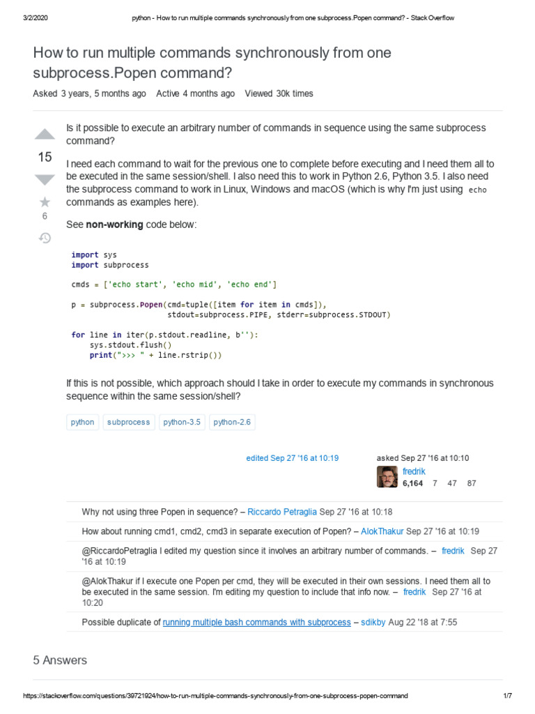 Python - How To Run Multiple Commands Synchronously From One Subprocess - Popen Command - Stack ...
