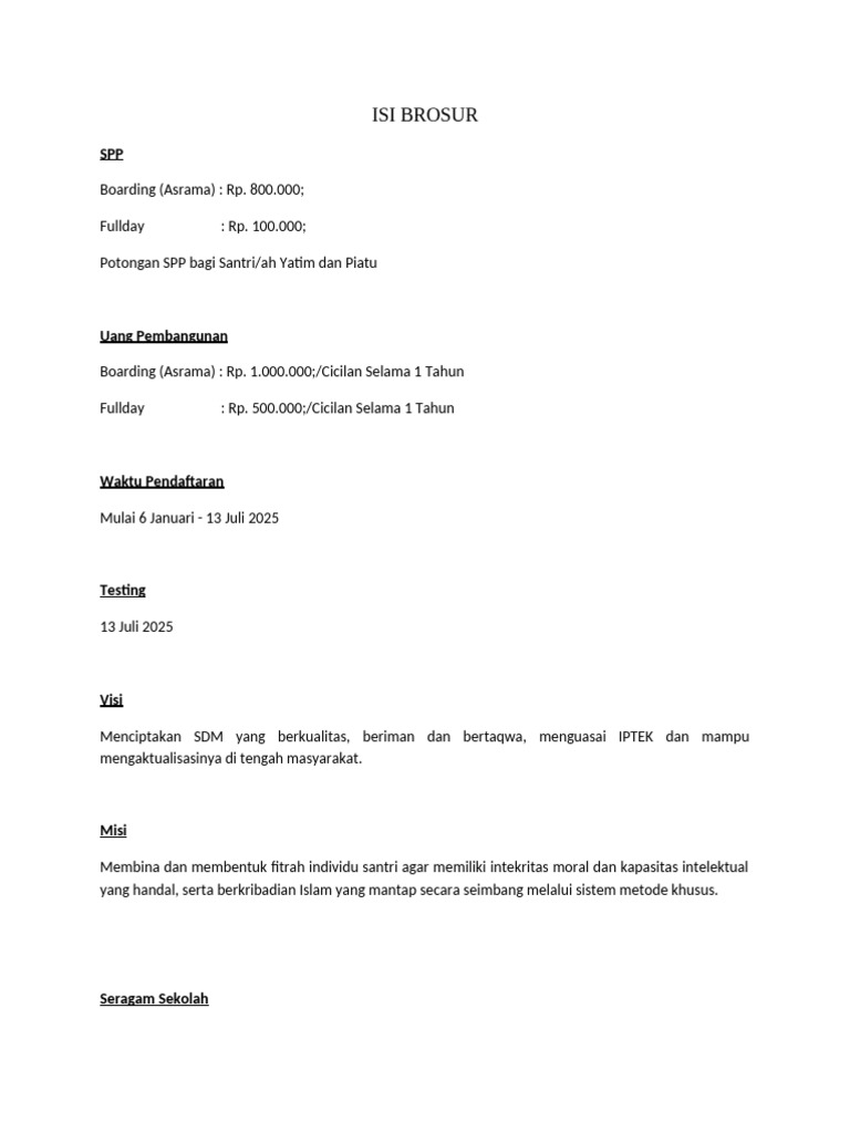 Isi Brosur Pendaftaran 2025 | PDF