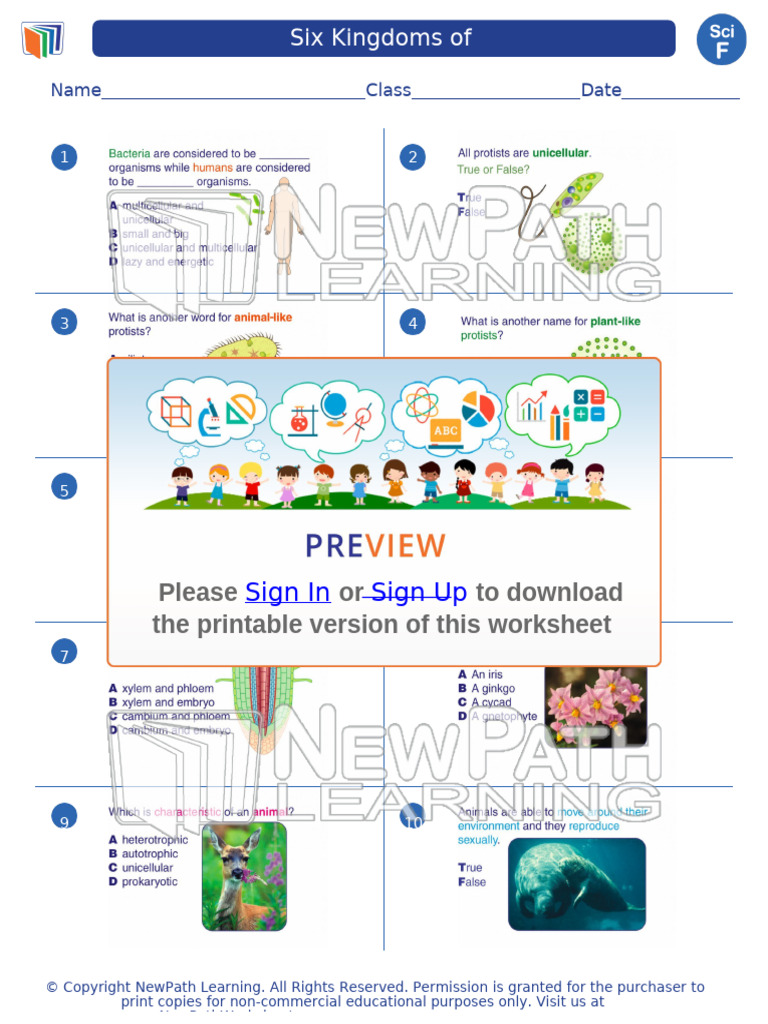 Worksheet Science Grade 6 Six Kingdoms of Life 2030 0 | PDF