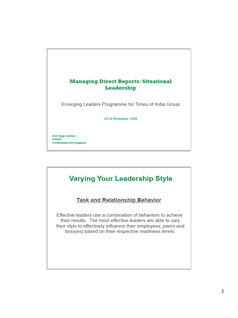 Sit Lead - handout | PDF | Leadership | Organizational Behavior