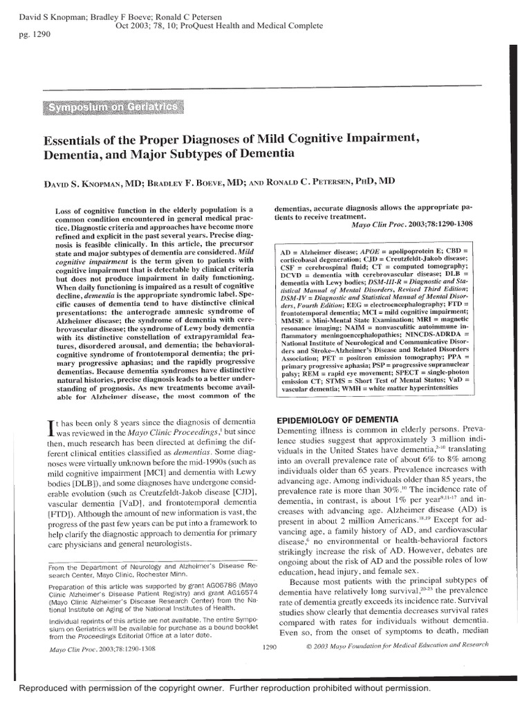 Essentials of the proper diagnoses of mild cognitive impairment ...
