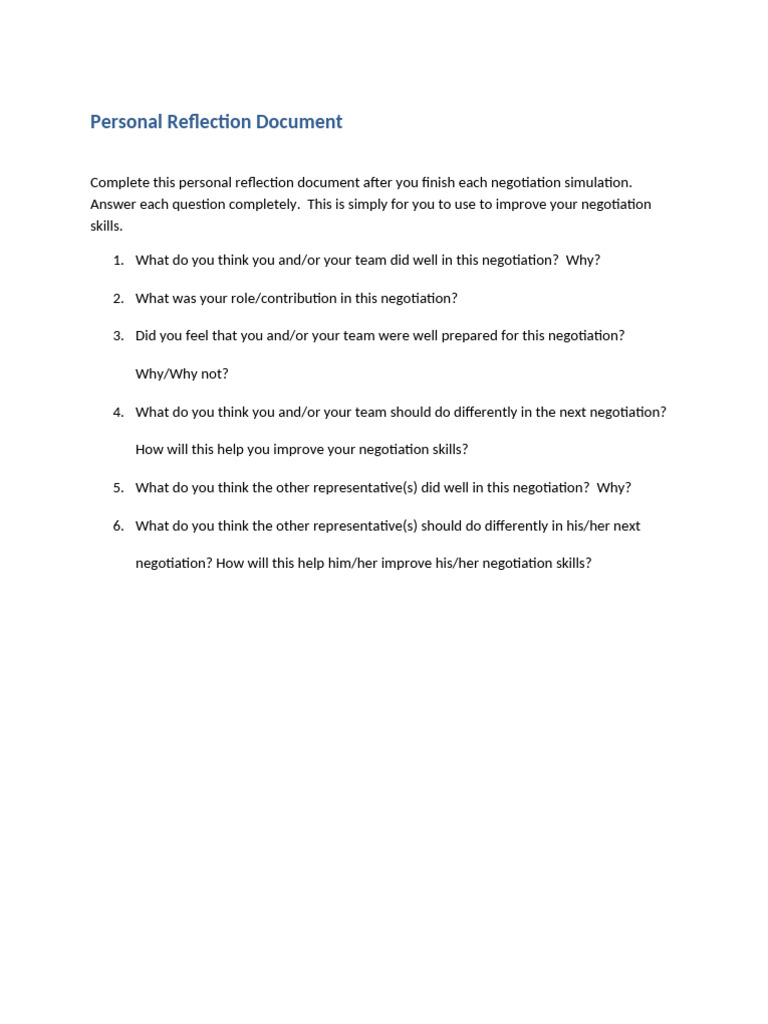Personal Reflection Document | PDF