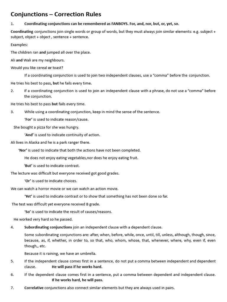 Conjunctions - Correction Rules | PDF | Grammar | Linguistics