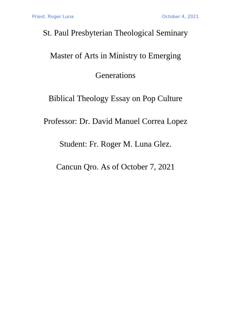 Biblical Theology of Pop Culture Art | PDF | Bible | Gospel Of John