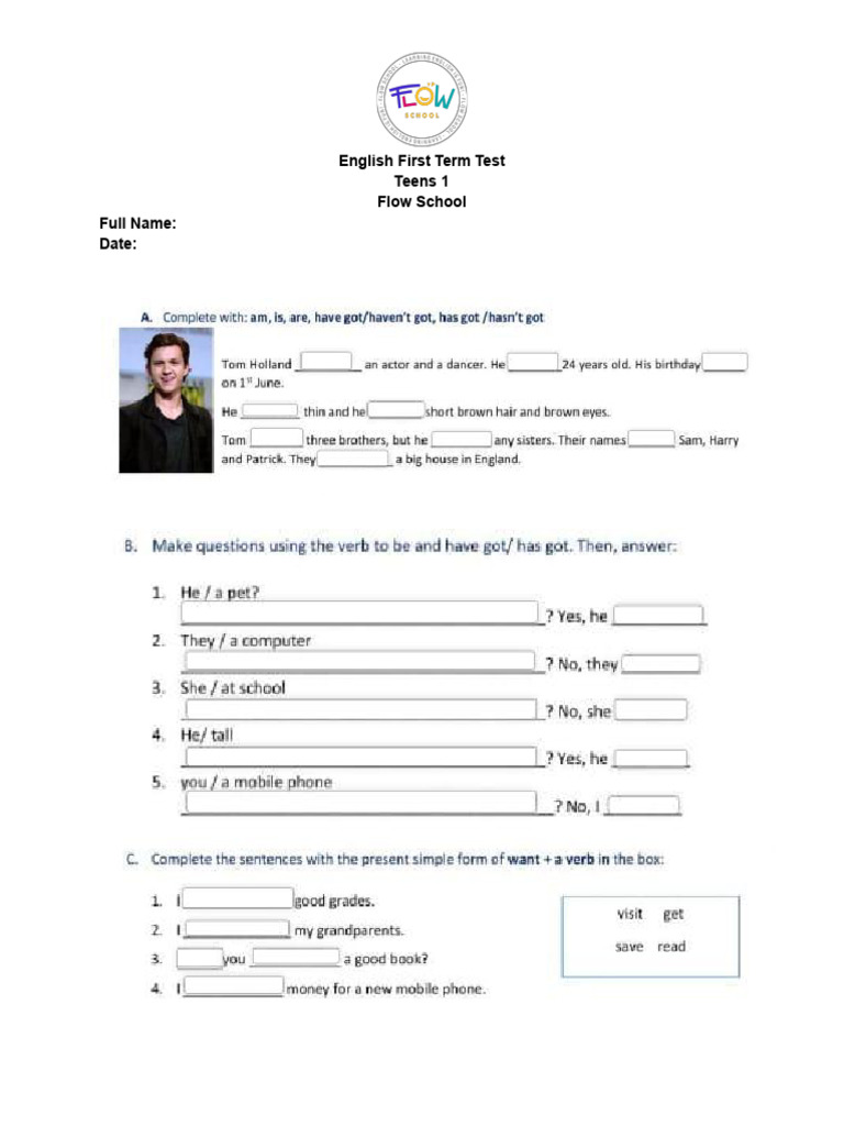 English First Term Test | PDF