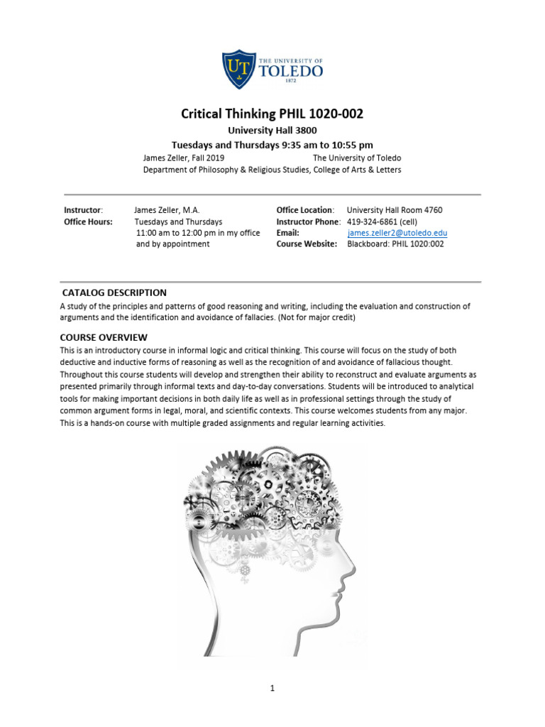 Zeller - Syllabus Critical Thinking Fall 2019 | PDF | Argument | Critical Thinking