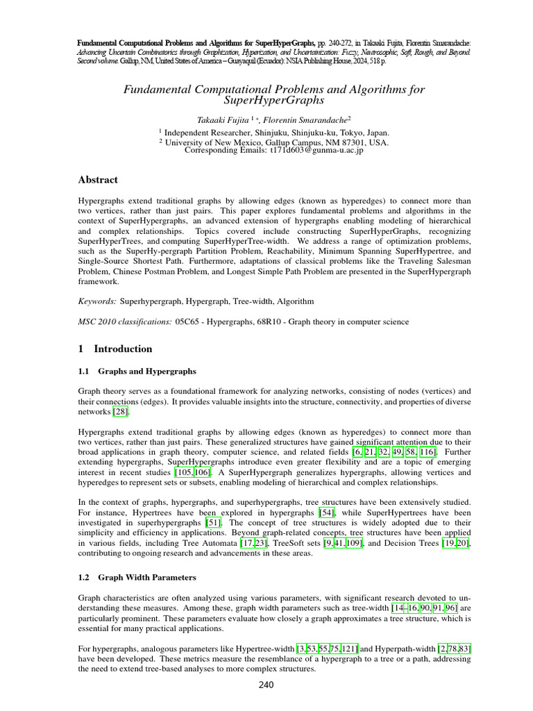 Fundamental Computational Problems and Algorithms for SuperHyperGraphs ... Fundamental Computational Problems and Algorithms for SuperHyperGraphs ...