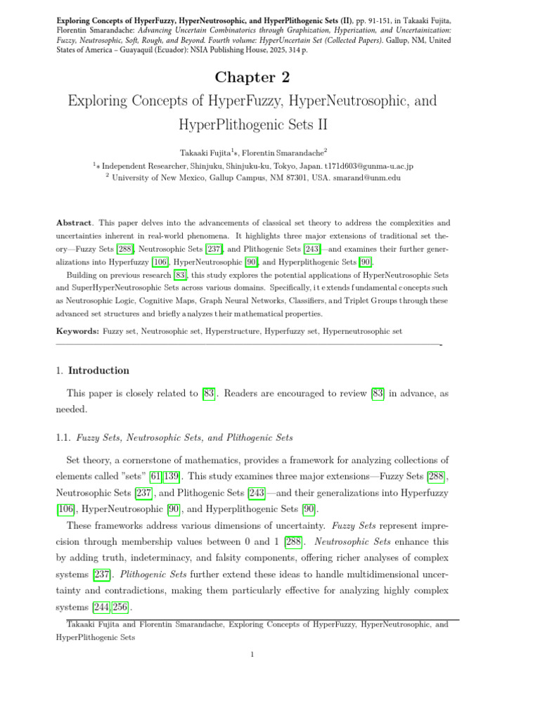 Exploring Concepts of HyperFuzzy, HyperNeutrosophic, and HyperPlithogenic Sets (II) | PDF | Set ...