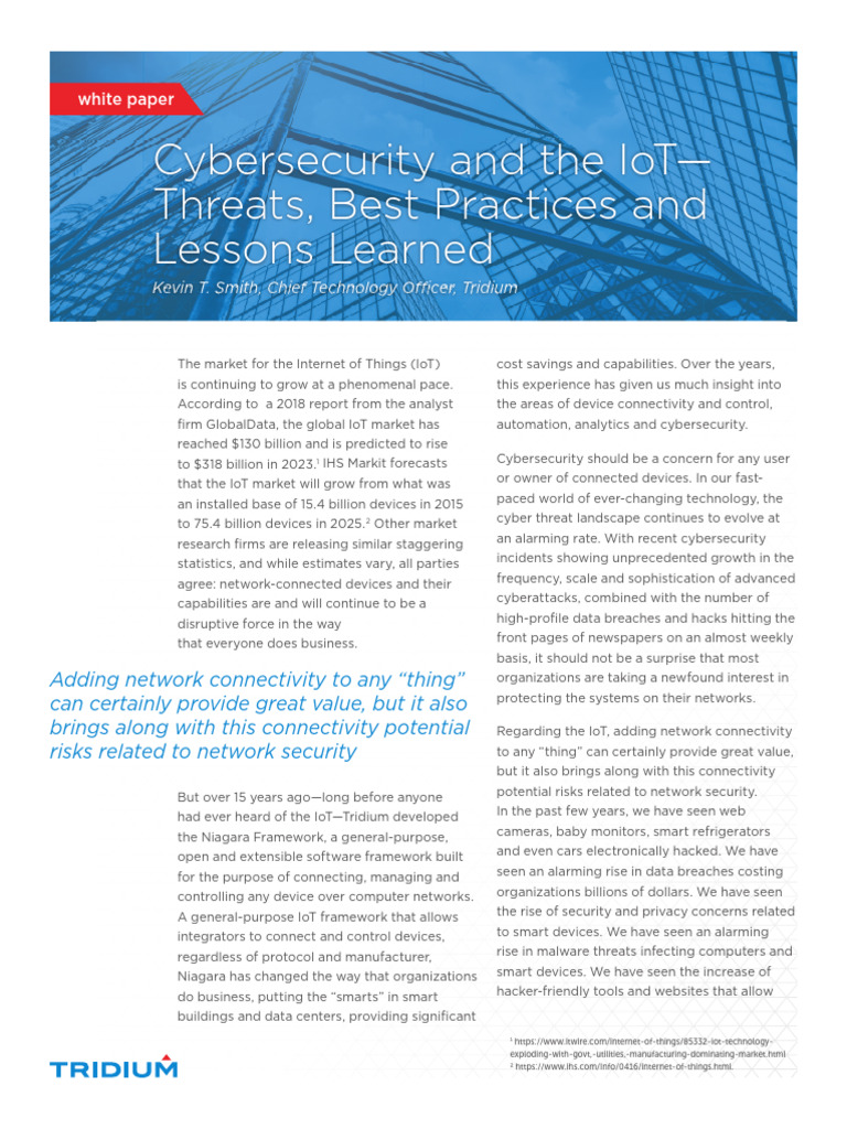 White Paper - Cybersecurity and the IoT - Threats, Best Practices and Lessons Learned_Jan 2019 ...