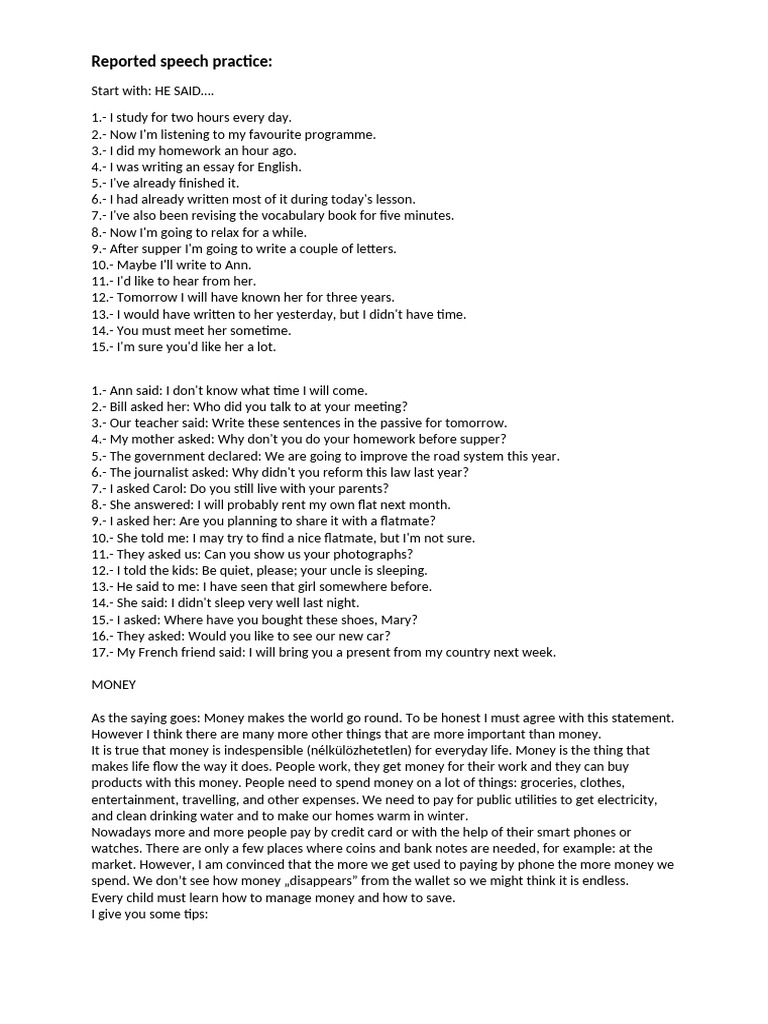 Reported Speech Practice | PDF