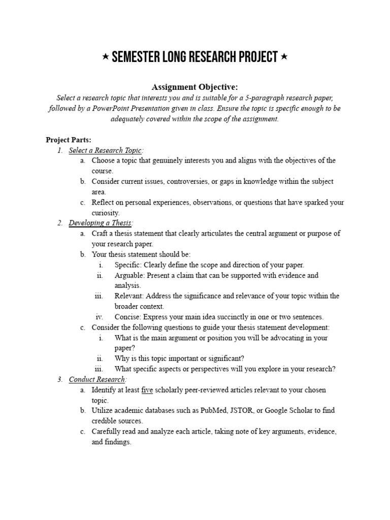 Semester Long Research Project | PDF | Essays | Thesis