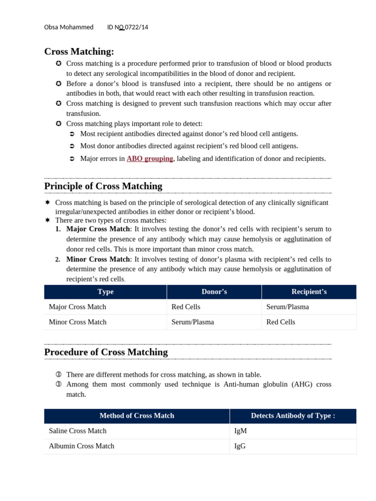 CROSS MATCH | PDF | Blood Plasma | Serology