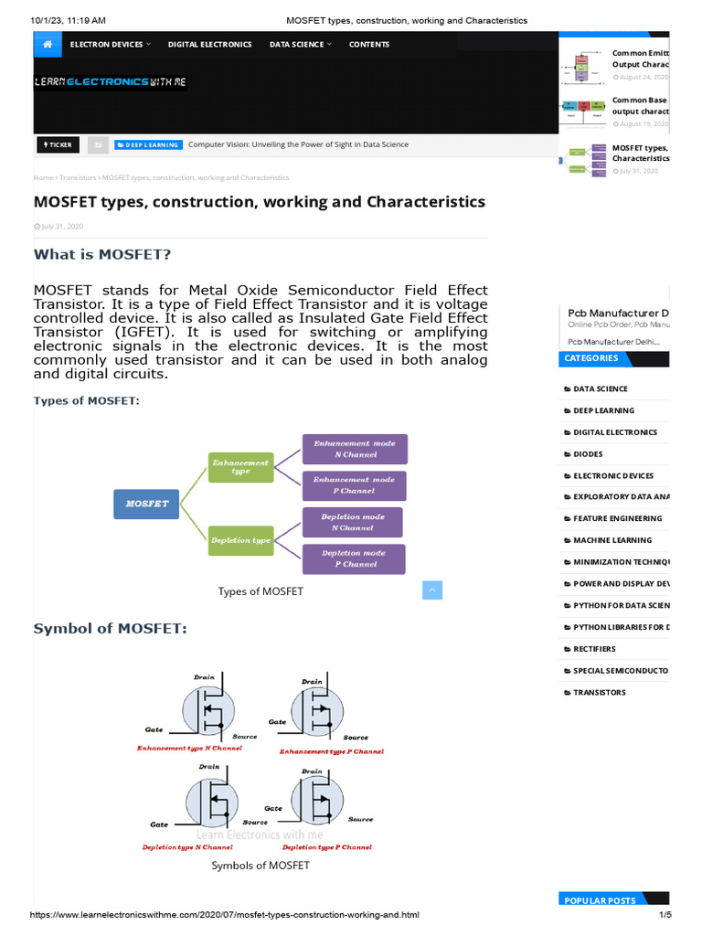 MOSFET Types, Construction, Working and Characteristics | PDF | Field ...
