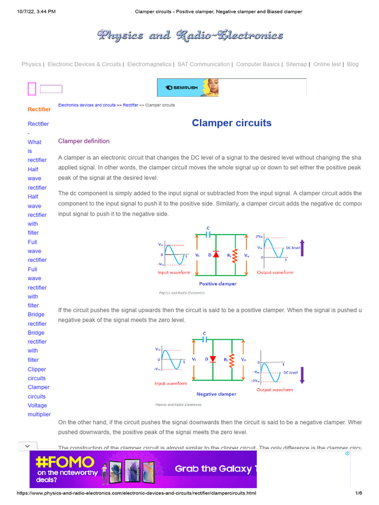 Clamper circuit | PDF | Rectifier | Electronic Circuits