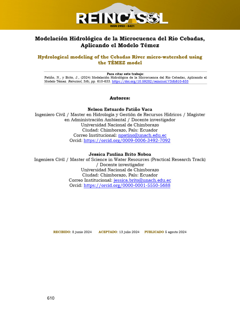 Modelación Hidrológica de La Microcuenca Del Rio Cebadas, Aplicando El ...