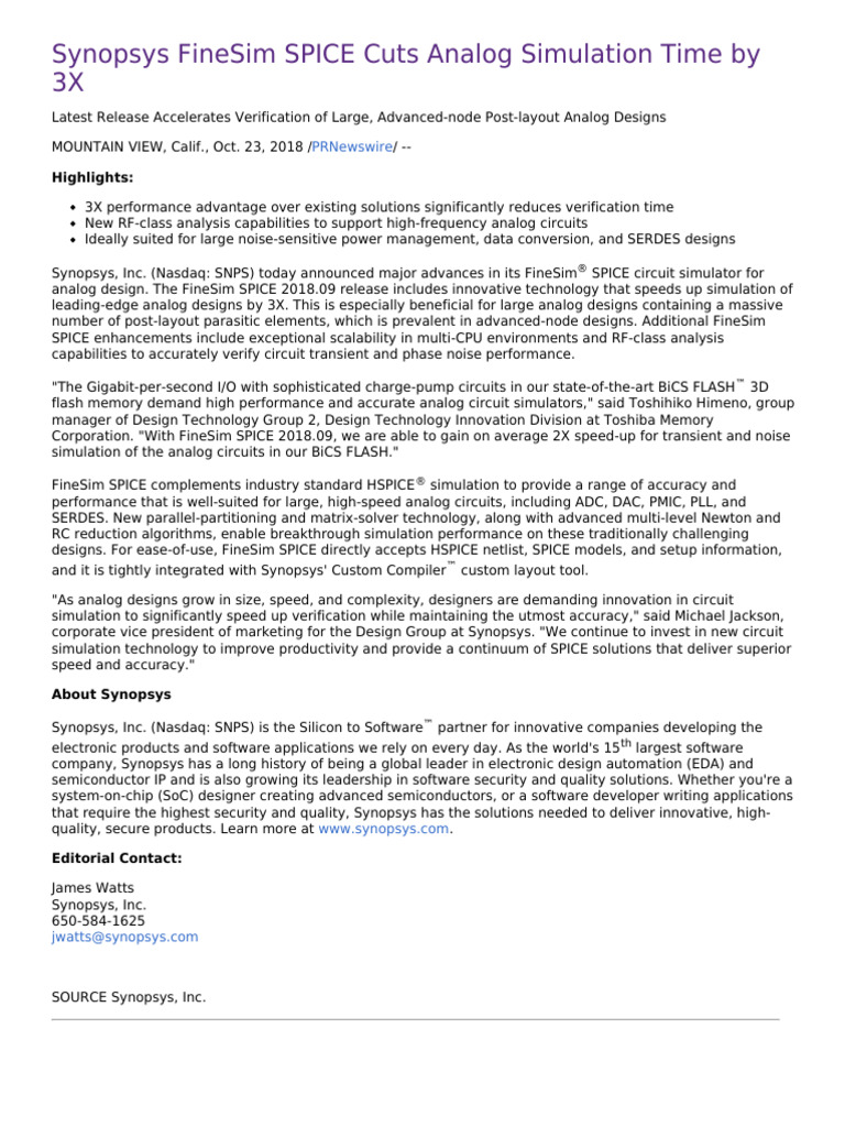 2018-10-23-Synopsys-FineSim-SPICE-Cuts-Analog-Simulation-Time-by-3X ...