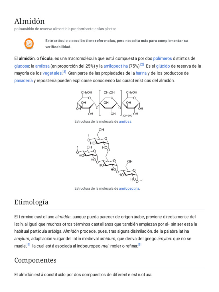Estructura y origen del almidón | PDF | Almidón | Química de carbohidratos