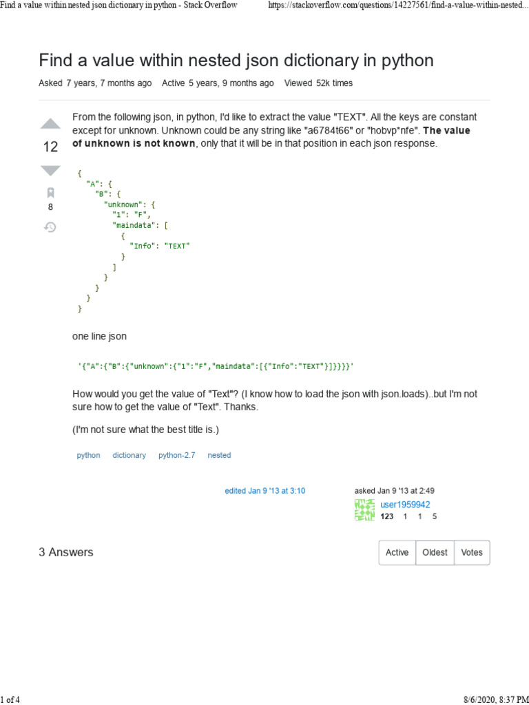 Find A Value Within Nested Json Dictionary in Python | PDF | Json | Computer Engineering