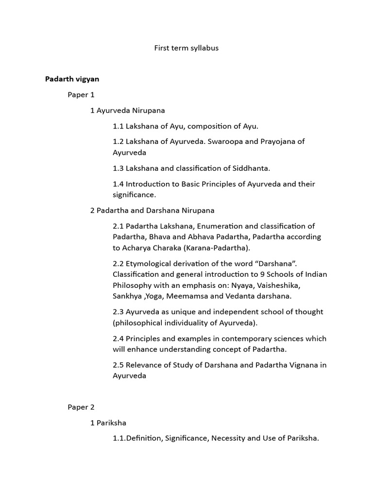 First Term Syllabus | PDF | Hindu Philosophy | Ayurveda