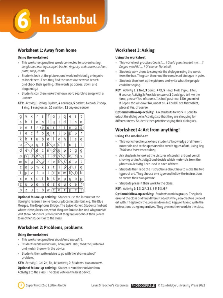 SM2ed Teacher's Resources Worksheet G L5 U6 | PDF | Pencil