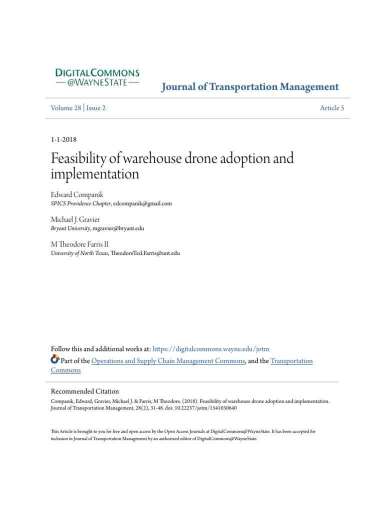 Feasibility of Warehouse Drone Adoption and Implementation | PDF | Business