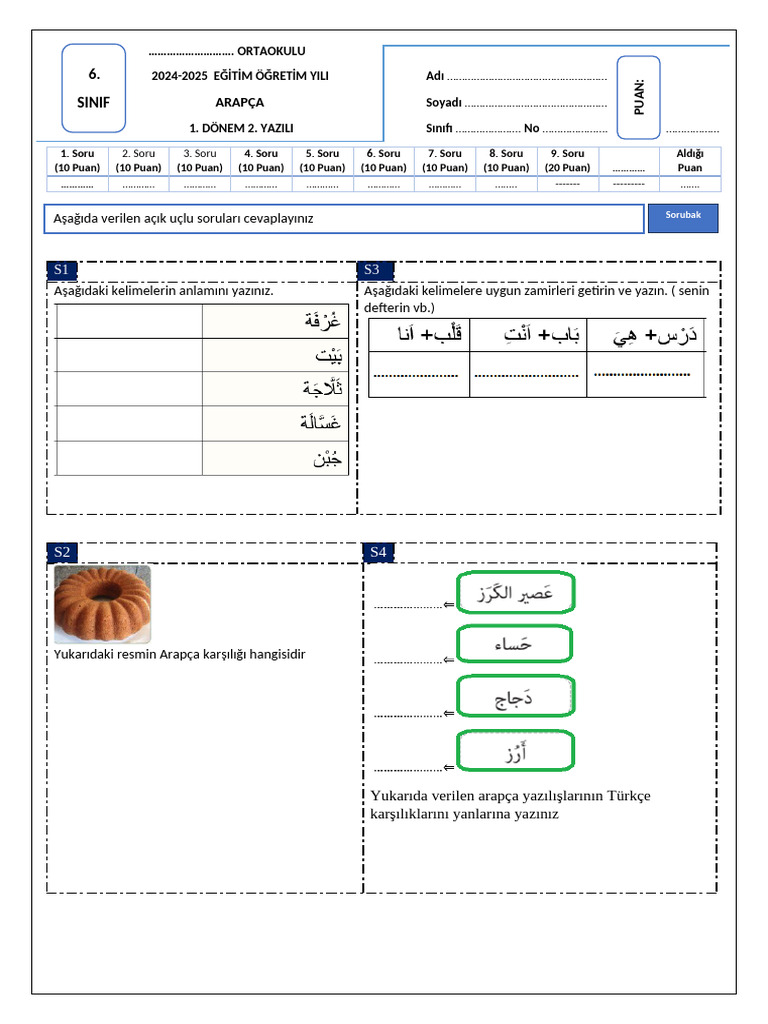 6 Sinif Arapca Sorubak Com 1d2y Dosya No 6005471 | PDF