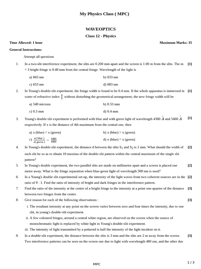 Wave optics | PDF | Diffraction | Wavelength