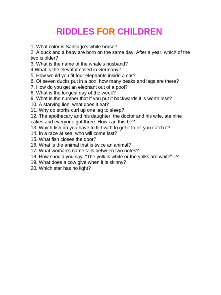 Riddles for Children | PDF