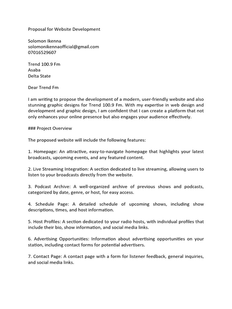 Proposal For Website Development | PDF | Websites | Web Development