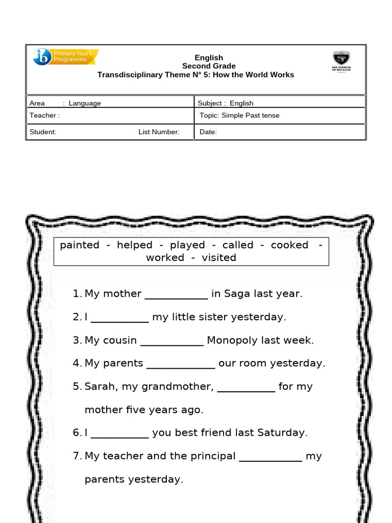 Simple Past Tense Exercises for Kids | PDF