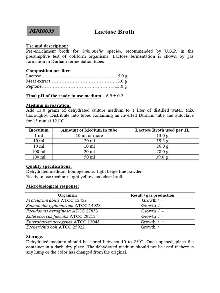 Lactose Broth | PDF