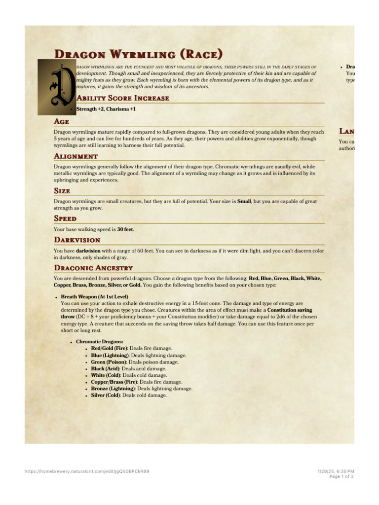 Dragon Wrymling - The Homebrewery | PDF | Dungeons & Dragons