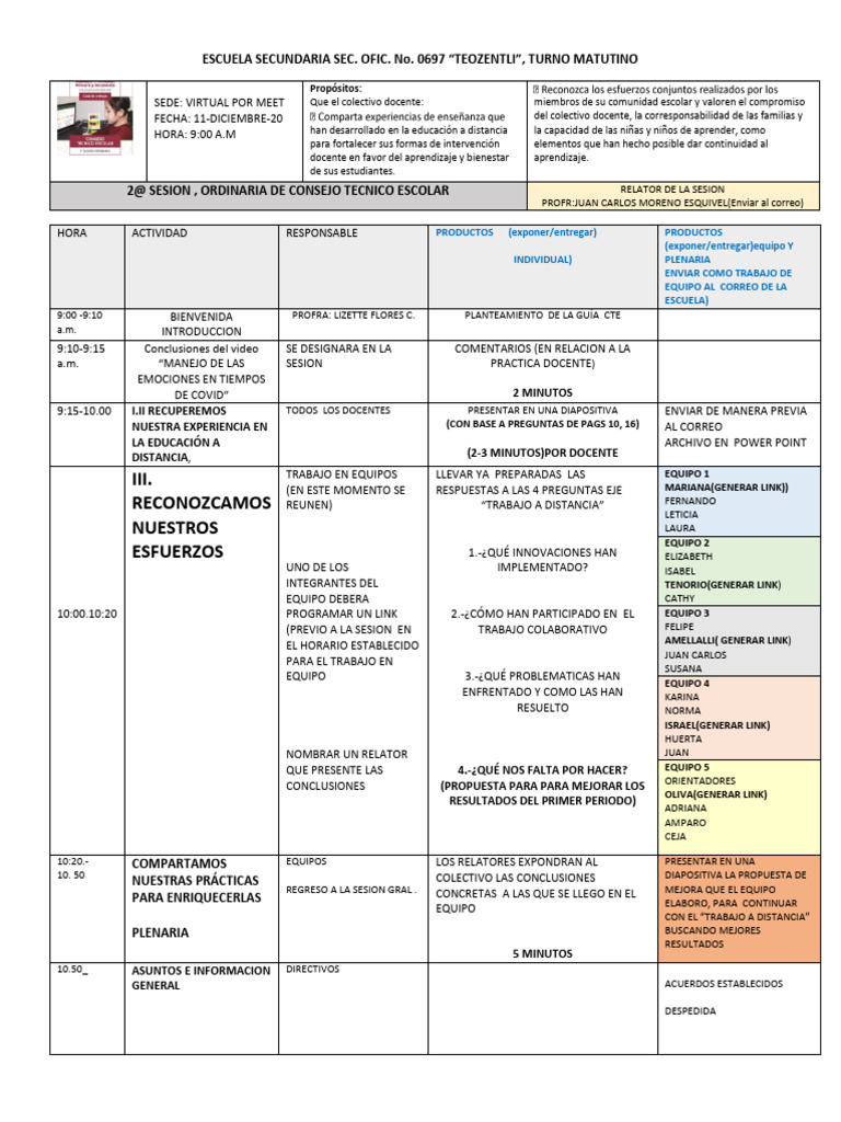 2@SESION ORDINARIA DE CTE(11-12-20) | PDF | Aprendizaje