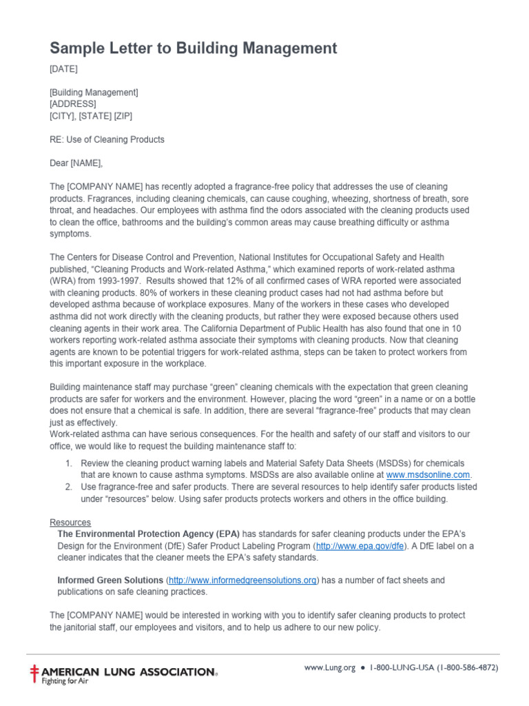 Fragrance-Free Cleaning Policy Request | PDF | Asthma | Occupational ...