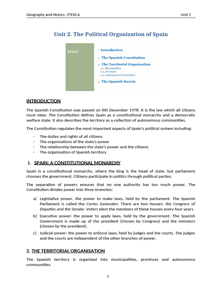 Spain Politics and Territory. Handouts 1 | PDF | Spain | Parliament