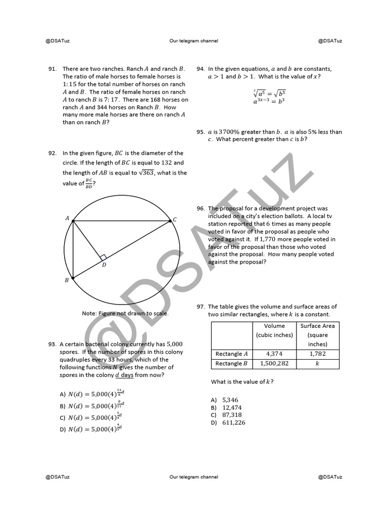 Algebra and Geometry Problem Set | PDF | Area | Function (Mathematics)